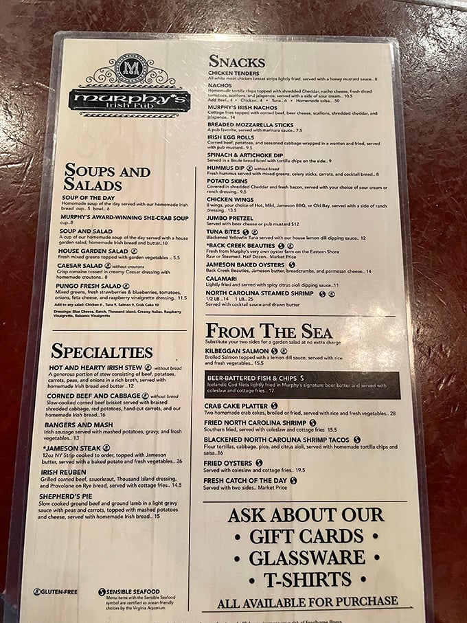 This menu reads like a love letter to both Irish tradition and American comfort food classics.