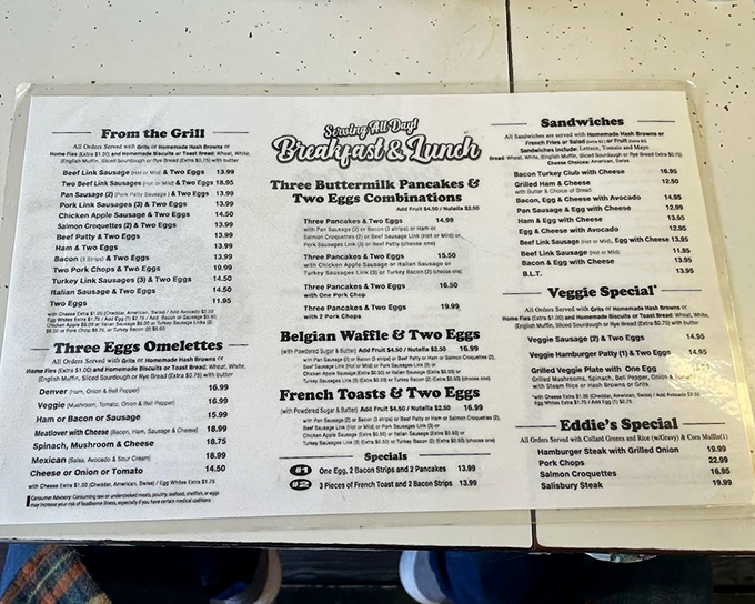 A menu where decisions are deliciously difficult. Eddie's legendary lineup features breakfast fundamentals executed with the confidence that comes from decades of practice.