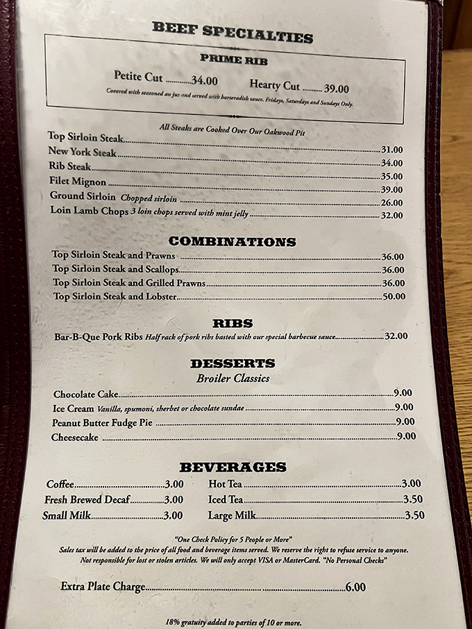 A menu that doesn't need trendy fonts or flowery descriptions—just the straightforward promise of perfectly cooked meat and timeless combinations.