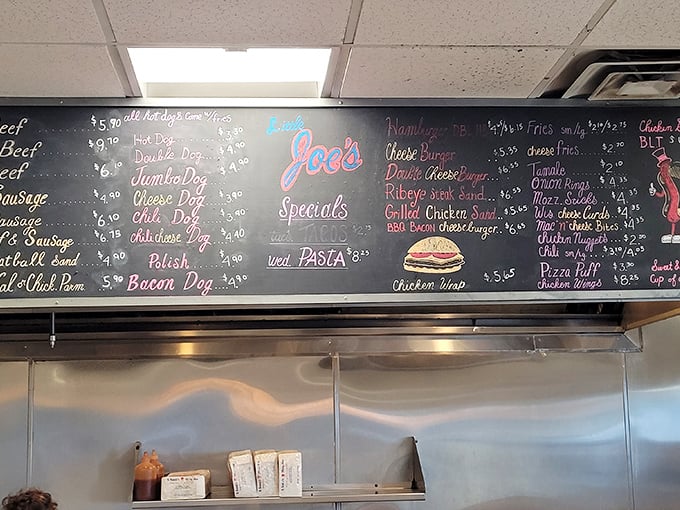 The chalkboard menu at Little Joe's tells you everything you need to know. Life's complicated; ordering shouldn't be.
