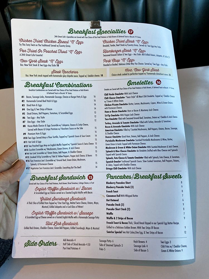 A menu that reads like a love letter to American breakfast classics—each option more tempting than the last.