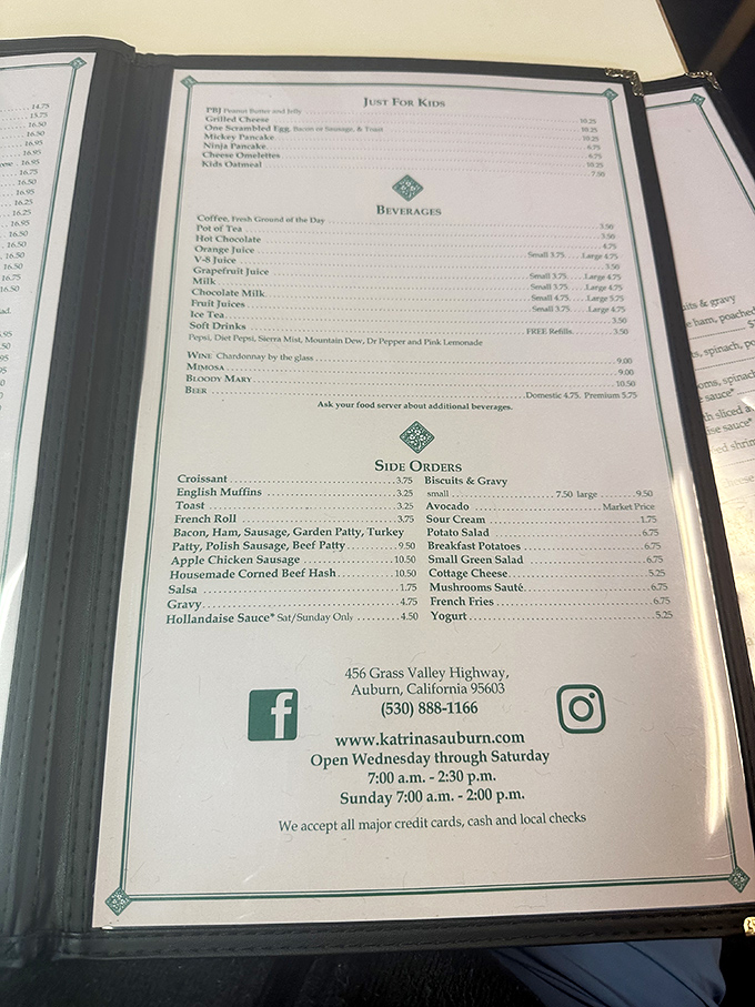 The menu at Katrina's reads like a love letter to breakfast classics. Each item promises a morning revelation worth setting your alarm for.