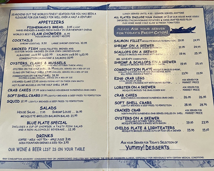 A menu that doesn't need fancy fonts or flowery descriptions—just straightforward seafood excellence that speaks for itself.