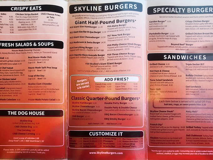 This menu isn't trying to impress you with fancy words—it's promising satisfaction in straightforward terms that your stomach will understand immediately.