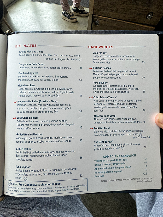 This menu isn't just a list—it's a love letter to the Pacific. Each dish tells a story of Oregon's coastline and the bounty it provides.