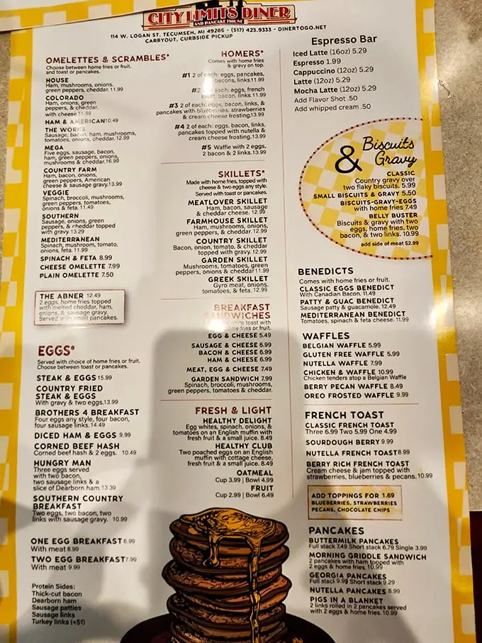 This menu isn't just a list of options—it's a roadmap to breakfast nirvana. The hardest part? Choosing just one thing.