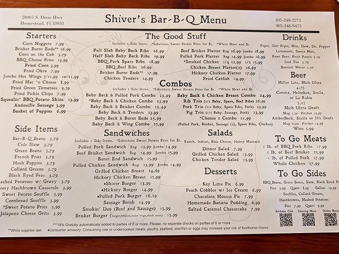 A menu that reads like poetry to meat lovers – each item promising smoky delights that have kept locals coming back for generations.