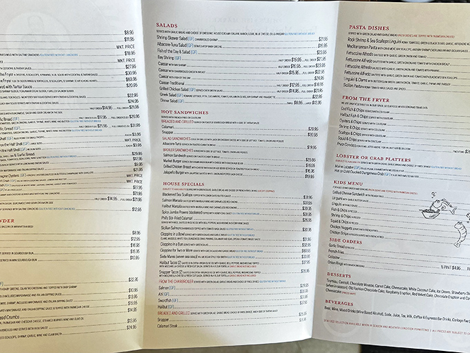 This menu isn't just extensive—it's a maritime novel with chapters dedicated to every creature that ever called the ocean home.