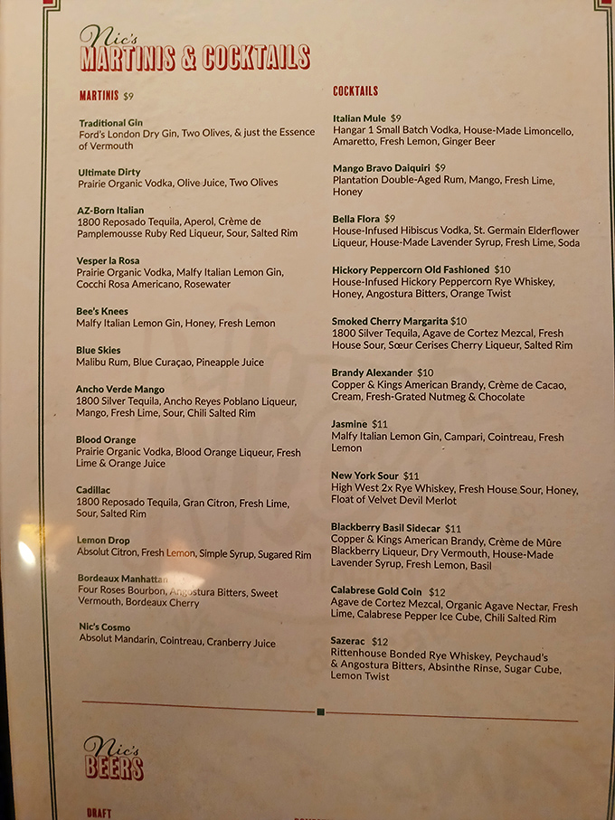 This cocktail menu isn't just a list—it's a passport to liquid happiness. The "AZ-Born Italian" perfectly captures the restaurant's cross-cultural spirit.