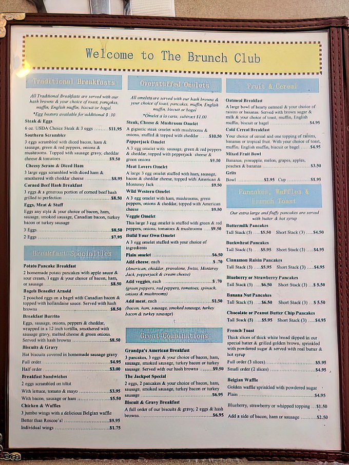 This menu isn't just a list of options—it's a roadmap to breakfast nirvana with choices that would make even Ron Swanson nod in approval.