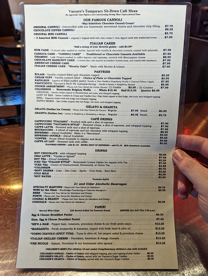 The menu reads like a love letter to Italian pastry traditions—each item a promise of sweetness to come.