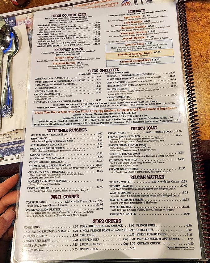 This spiral-bound menu novel offers more breakfast options than there are Pennsylvania potholes after winter – and that's saying something!