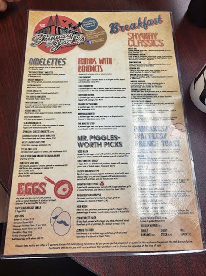 A menu that reads like a love letter to breakfast classics. The extensive omelet selection alone is worth setting your alarm for.