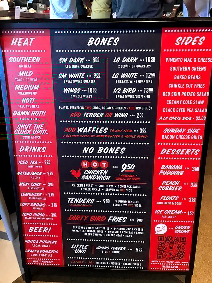 The heat scale doesn't lie—from "Southern" to "Shut the Cluck Up!!!"—choose your adventure wisely, brave chicken warriors.