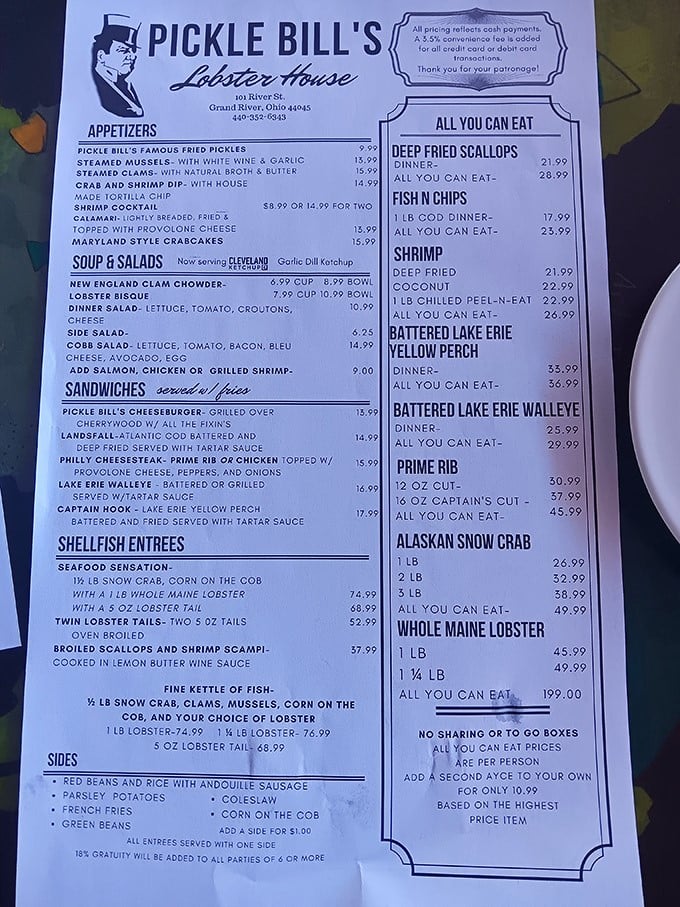 This menu isn't just a list of options—it's a treasure map to seafood nirvana with "All You Can Eat" as X marks the spot.