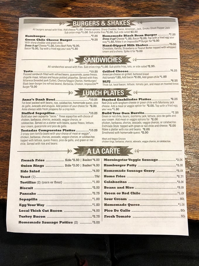 The menu reads like a love letter to Southwestern cuisine – where breakfast meets lunch in a delicious border town of flavor possibilities.