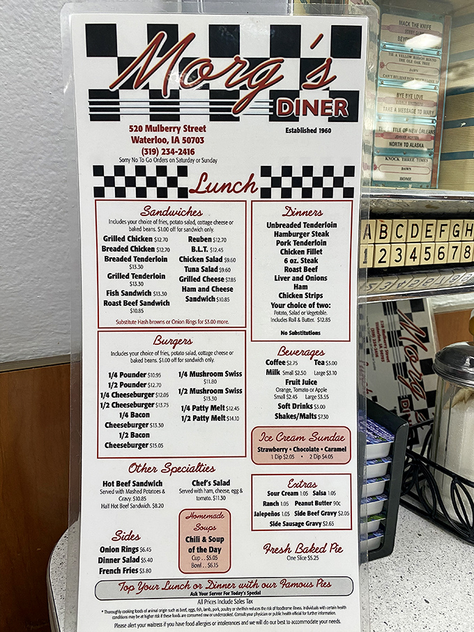 A menu that hasn't surrendered to food trends – just honest diner fare with options that would make Ron Swanson nod in approval.