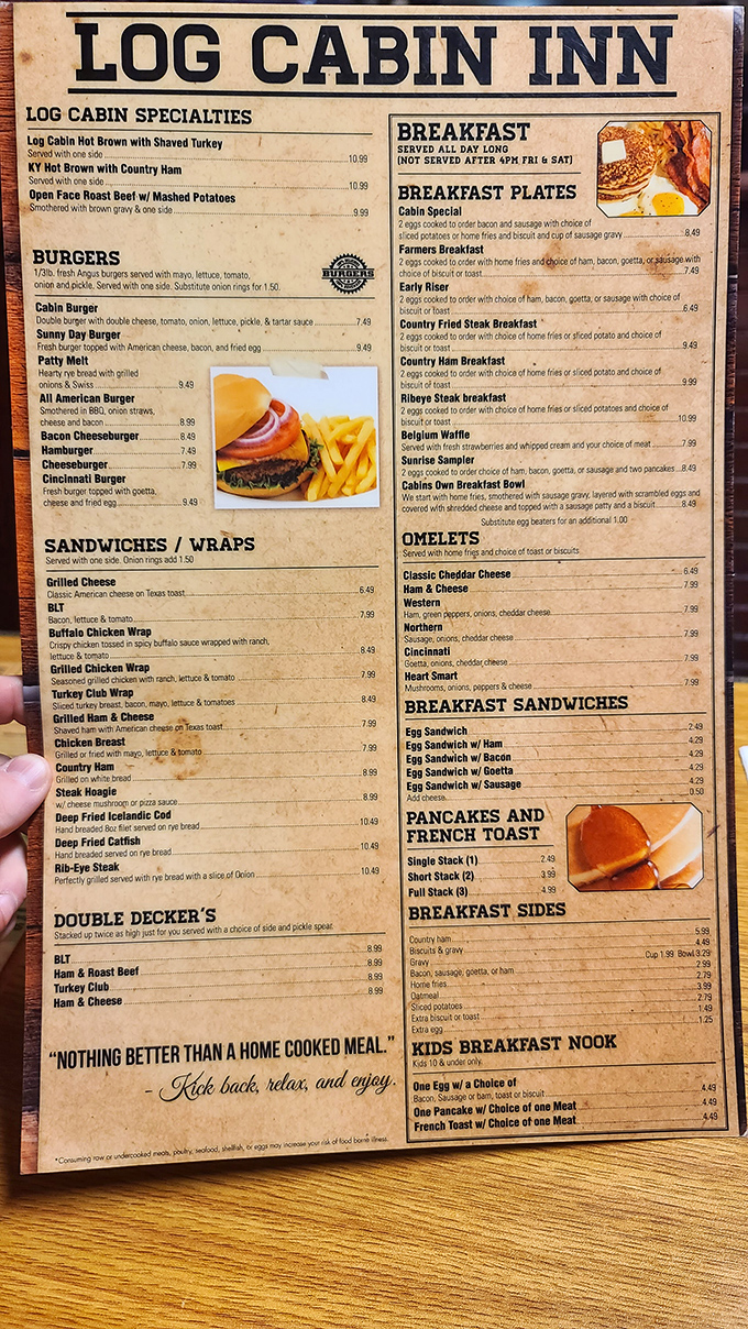 A menu that reads like a love letter to American classics. Breakfast all day? That's not a luxury—that's necessity.
