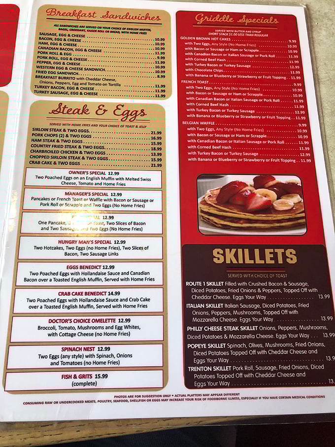 The menu at Route 1 Diner reads like a novel of comfort food possibilities. The breakfast section alone could sustain you through winter hibernation.