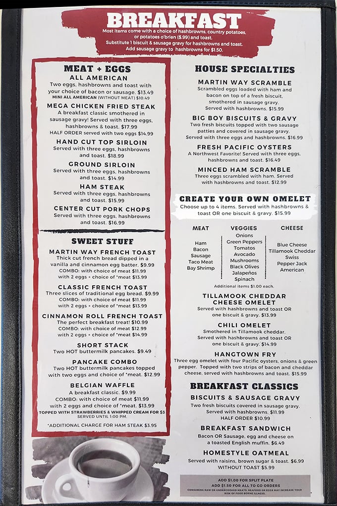 This isn't just a menu—it's a roadmap to happiness. The "Mega Chicken Fried Steak" isn't just a meal, it's a commitment.