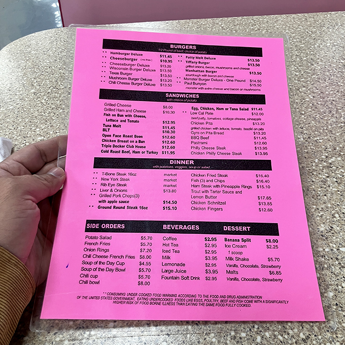 The pink menu—a roadmap to happiness. When a restaurant isn't afraid to print their menu on colored paper, you know they're confident in what's inside.