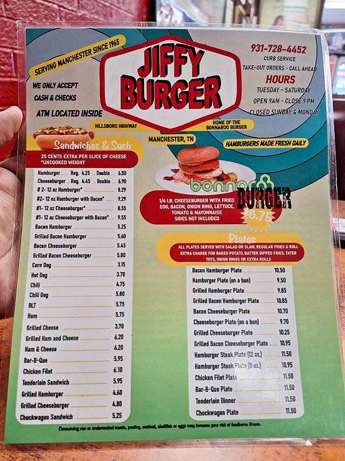 The menu board tells no lies – just straightforward promises of burger bliss. The Bonnaroo Burger beckons like a siren song to hungry festival-goers and locals alike.