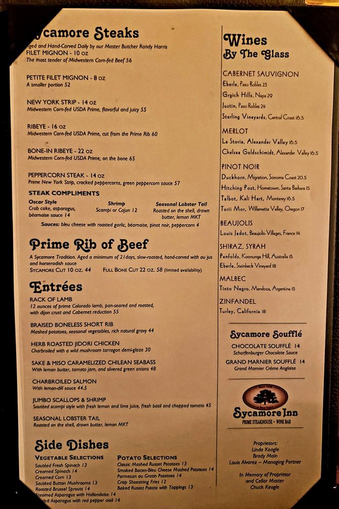 The menu reads like a love letter to carnivores. That prime rib description alone might make vegetarians reconsider their life choices.