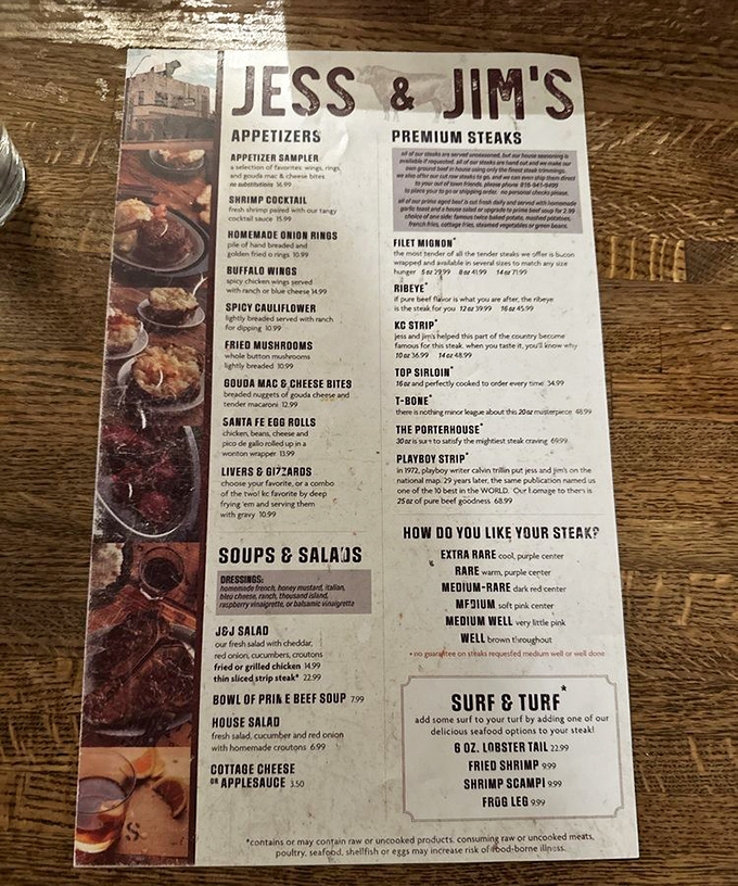 This menu isn't just a list of options – it's a love letter to carnivores. The Playboy Strip's story alone is worth the price of admission.