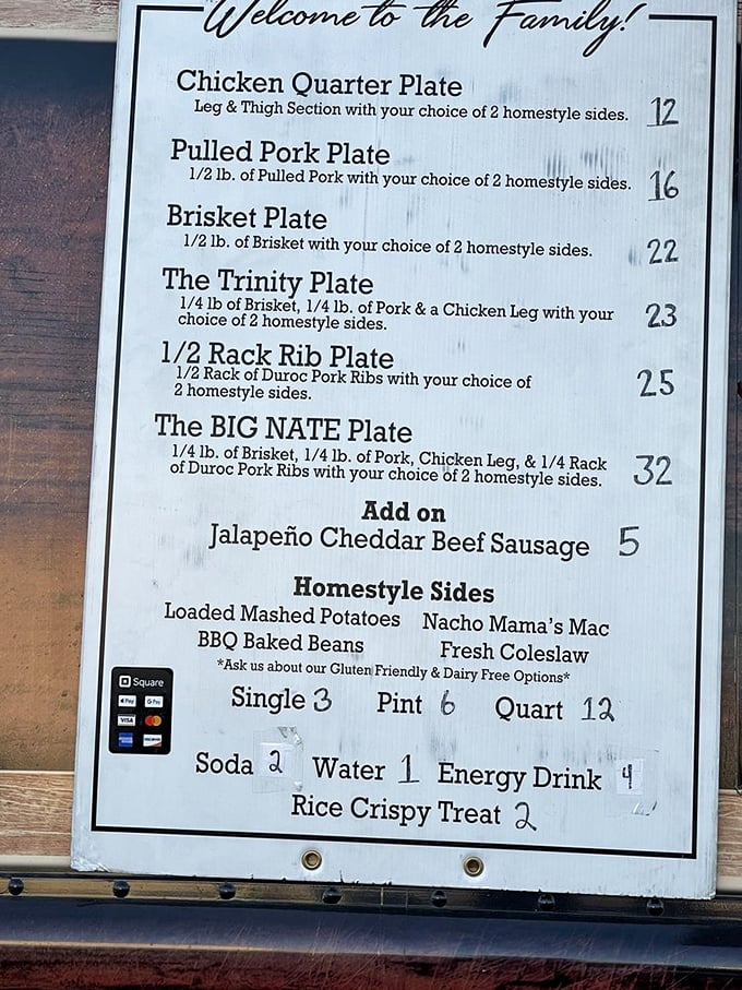 The menu board that launches a thousand cravings. Notice how "The BIG NATE Plate" isn't a challenge—it's an adventure your stomach deserves.