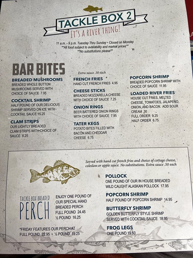 This menu isn't just a list of food—it's a treasure map to delicious discoveries. The "It's a River Thing!" slogan isn't just cute; it's a promise.
