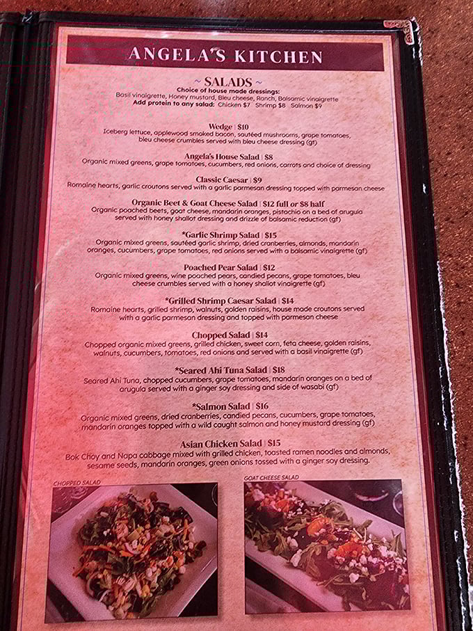 The menu reads like a love letter to fresh ingredients—each salad offering promising a different path to vegetable nirvana.