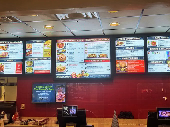 Decision paralysis has never looked so delicious! The expansive menu board offers everything from classic pastas to pizzas, with enough options to satisfy any Italian food craving.