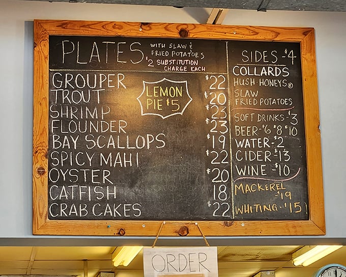 The chalkboard menu reads like poetry to seafood lovers. Daily catches scrawled in chalk—the most beautiful ephemeral art form in the culinary world.