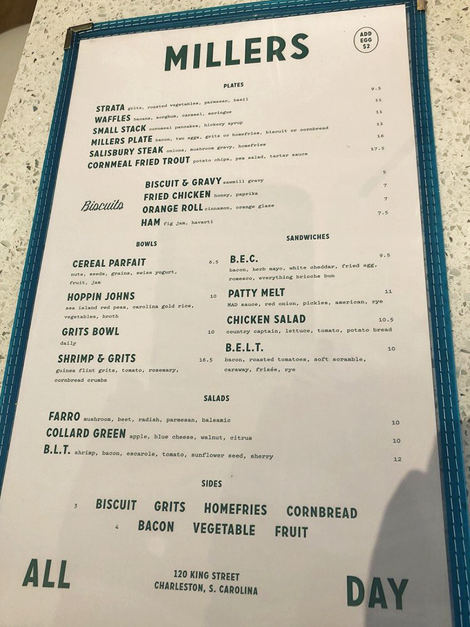 This isn't just a menu—it's a love letter to Southern breakfast traditions, where grits and biscuits get the respect they deserve.