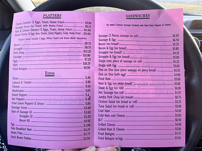 This pink menu is Delaware's version of a treasure map, with X marking the spot for legendary sausage sandwiches and scrapple.