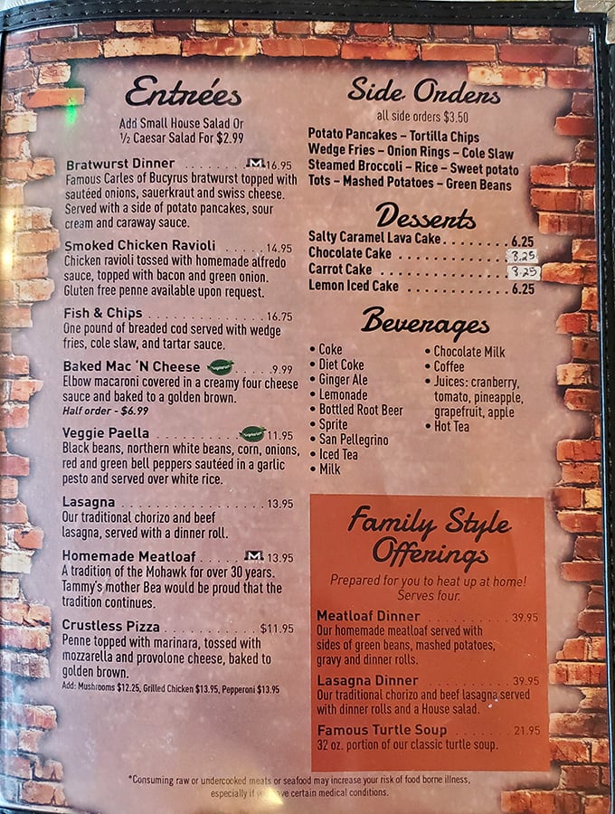 The menu tells the story: homemade meatloaf, turtle soup, and other comfort classics that have stood the test of time while food fads came and went.