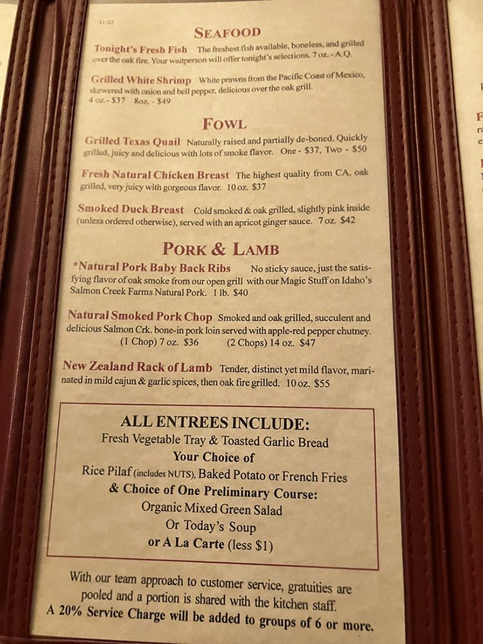 This isn't just a menu—it's a love letter to oak-fired cooking where every item promises a flavor journey worth taking.
