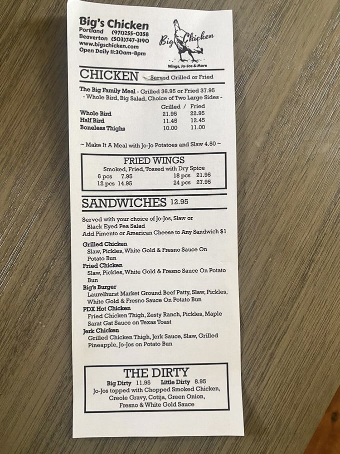 This menu isn't just a list of options—it's a roadmap to happiness. The "Dirty" section alone deserves its own zip code.