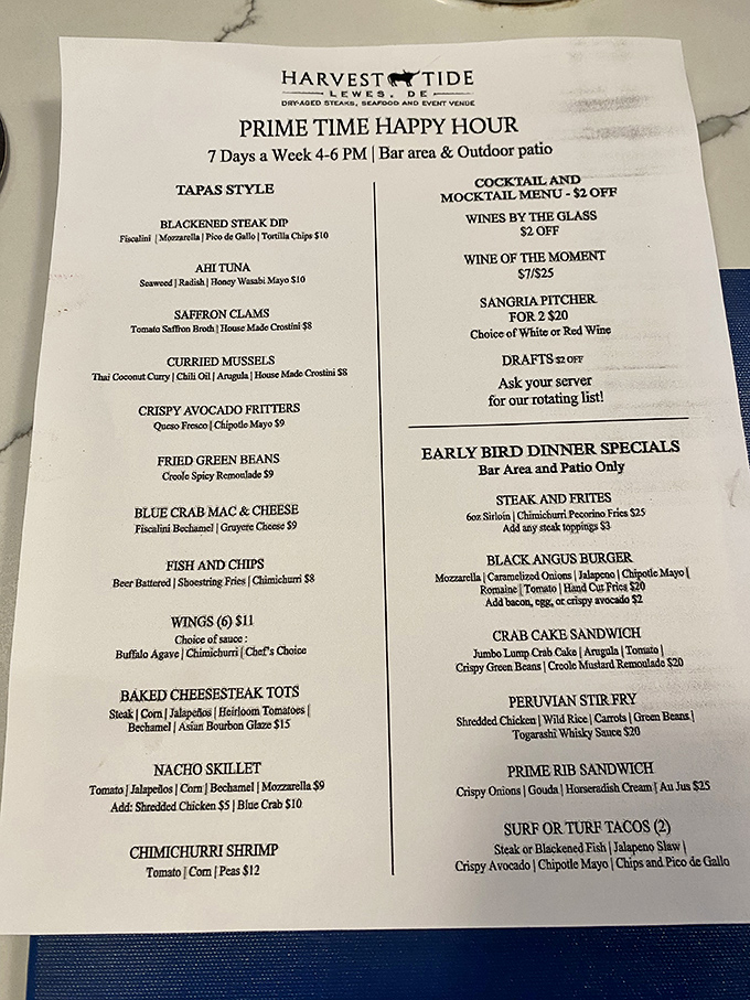 The happy hour menu reads like a greatest hits album of coastal comfort food classics.