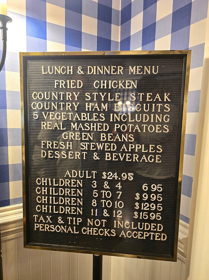 Simplicity speaks volumes here—a menu board that says everything you need to know about what matters in Southern cooking without fancy frills or gastronomic gymnastics.