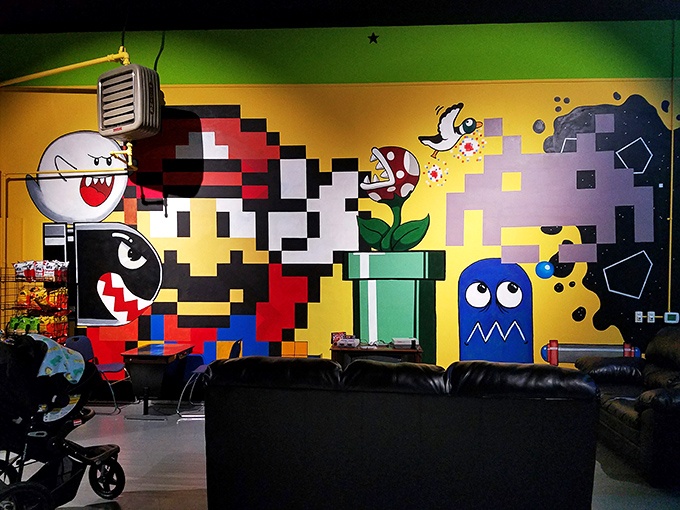 Mario and Pac-Man share wall space in this colorful mural, proving that pixels never truly die—they just get immortalized in increasingly nostalgic art.