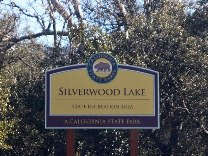 Not just a sign, but a promise of outdoor adventure waiting at Silverwood Lake State Recreation Area.