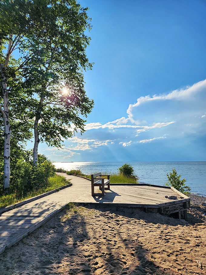 This wooden deck overlooking Whitefish Bay is the Upper Peninsula's version of a five-star viewing platform—no reservation required.