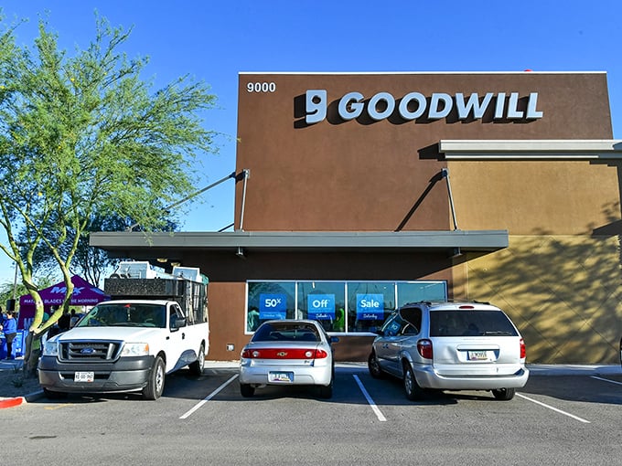 Goodwill's desert outpost stands ready for treasure hunters – no pickaxe required, just a keen eye for bargains.