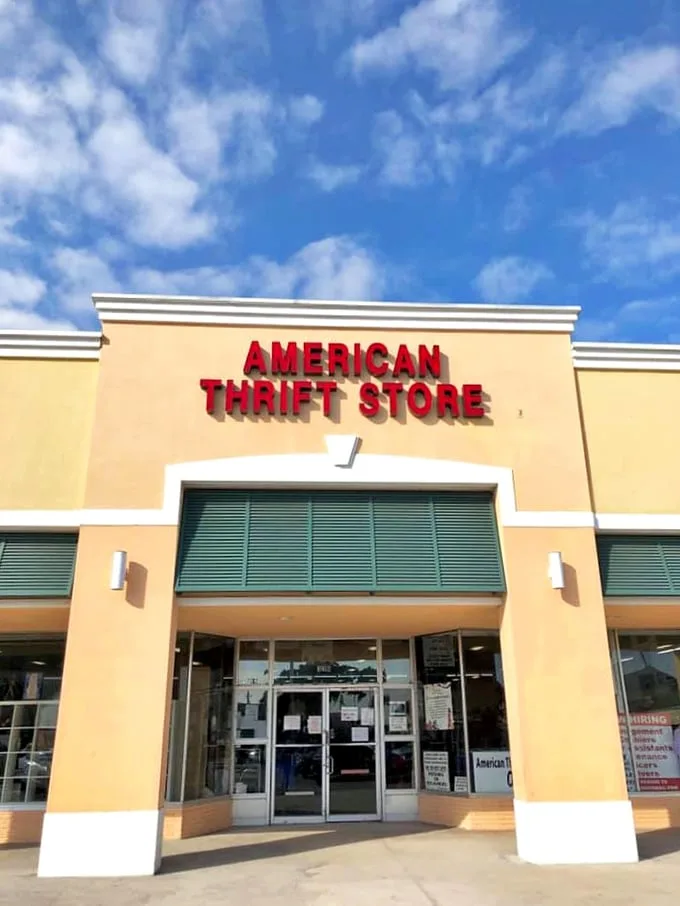 American Thrift Store's sunny yellow exterior is as bright as the deals waiting inside. Bargain sunshine, anyone?