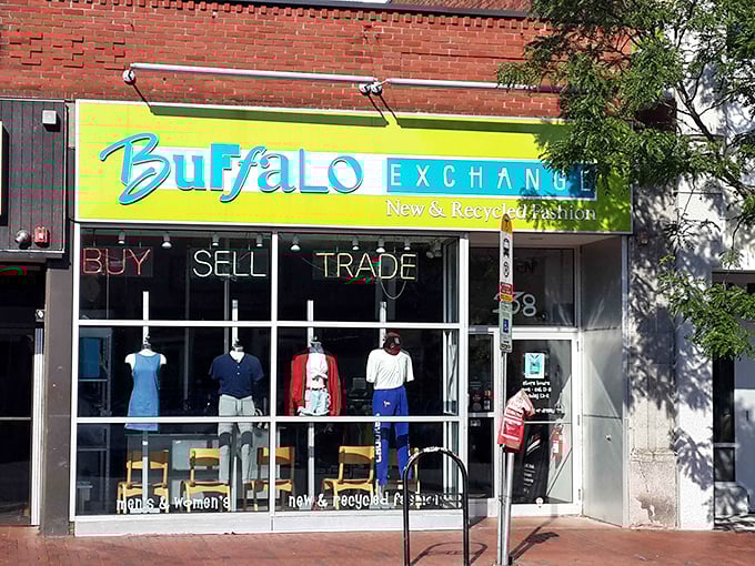 Buffalo Exchange's storefront promises curated fashion finds behind its unassuming exterior. Vintage heaven awaits!