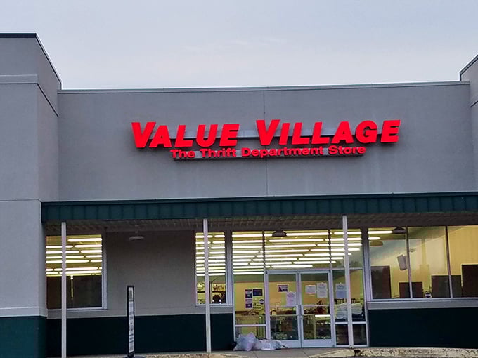 That red Value Village sign beckons thrift hunters like a lighthouse guiding ships to shores of incredible deals.