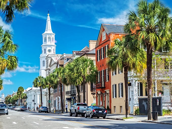 Charleston's iconic pastel buildings and palm trees—where Southern charm doesn't have to come with a luxury price tag.
