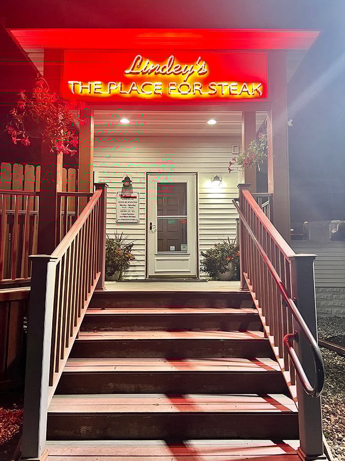 Lindey's glowing neon sign is like a lighthouse for hungry carnivores. "The Place for Steak" isn't just a slogan—it's a promise they've kept for decades.