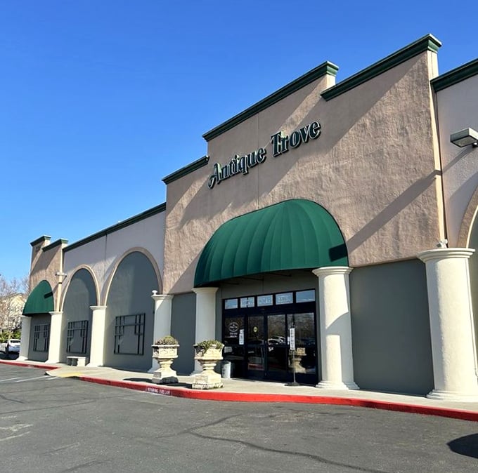 The elegant façade of Antique Trove stands ready to swallow your afternoon and possibly your retirement fund.